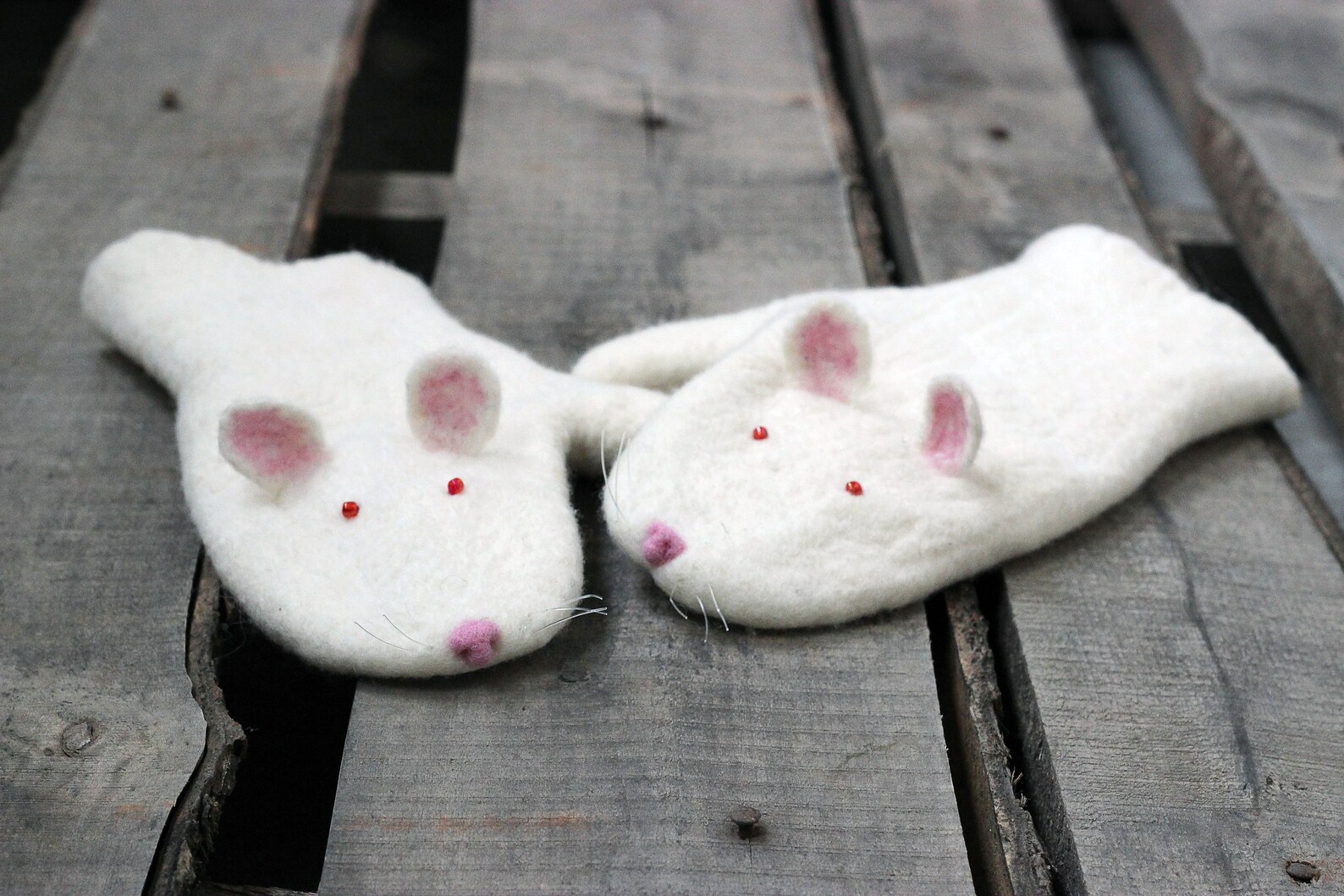 White rat felted mittens mouse natural felted wool women | Etsy