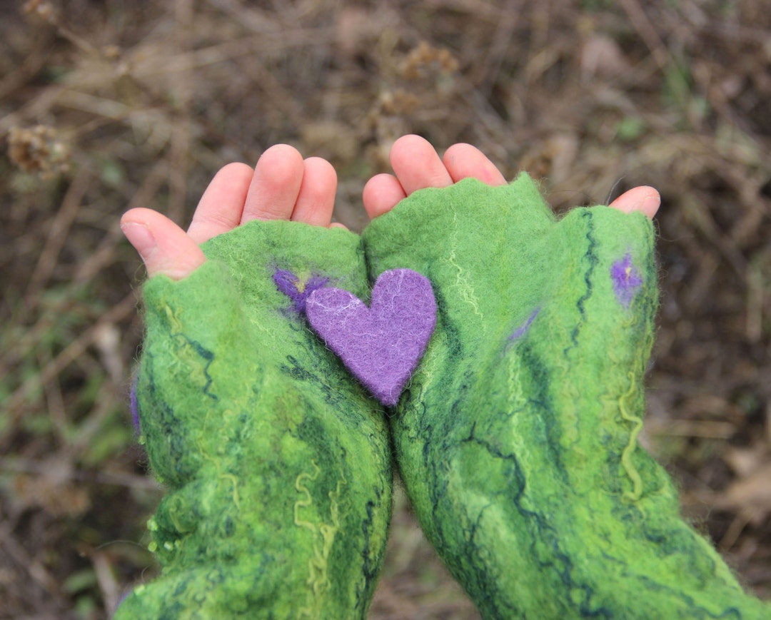 All Seasons Felted Mittens, Natural Felted Wool, Womens, Gloves Forest ...