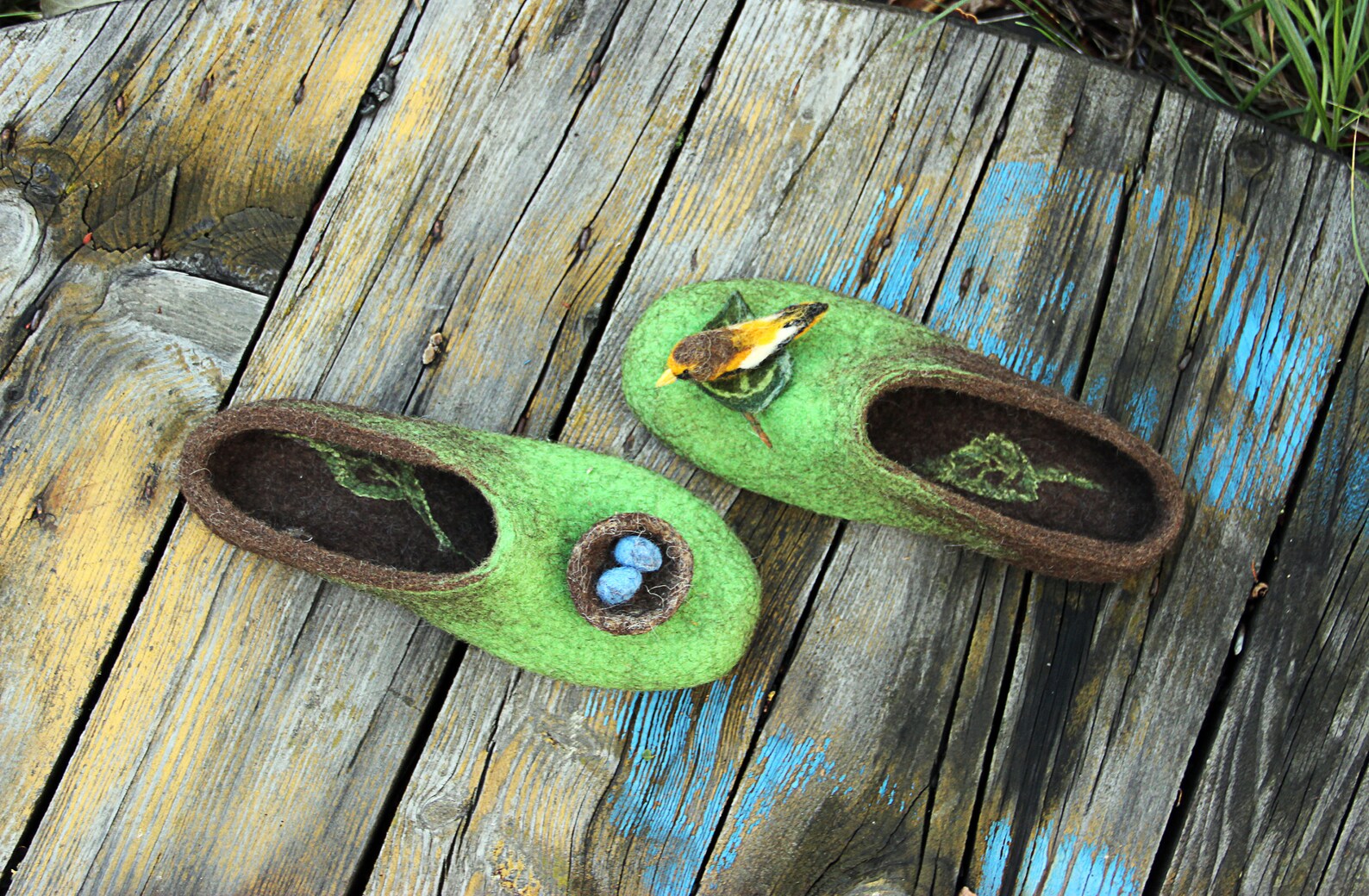 Wool Felted Slippers Bird and Nest With Eggs Custom Shoes - Etsy UK