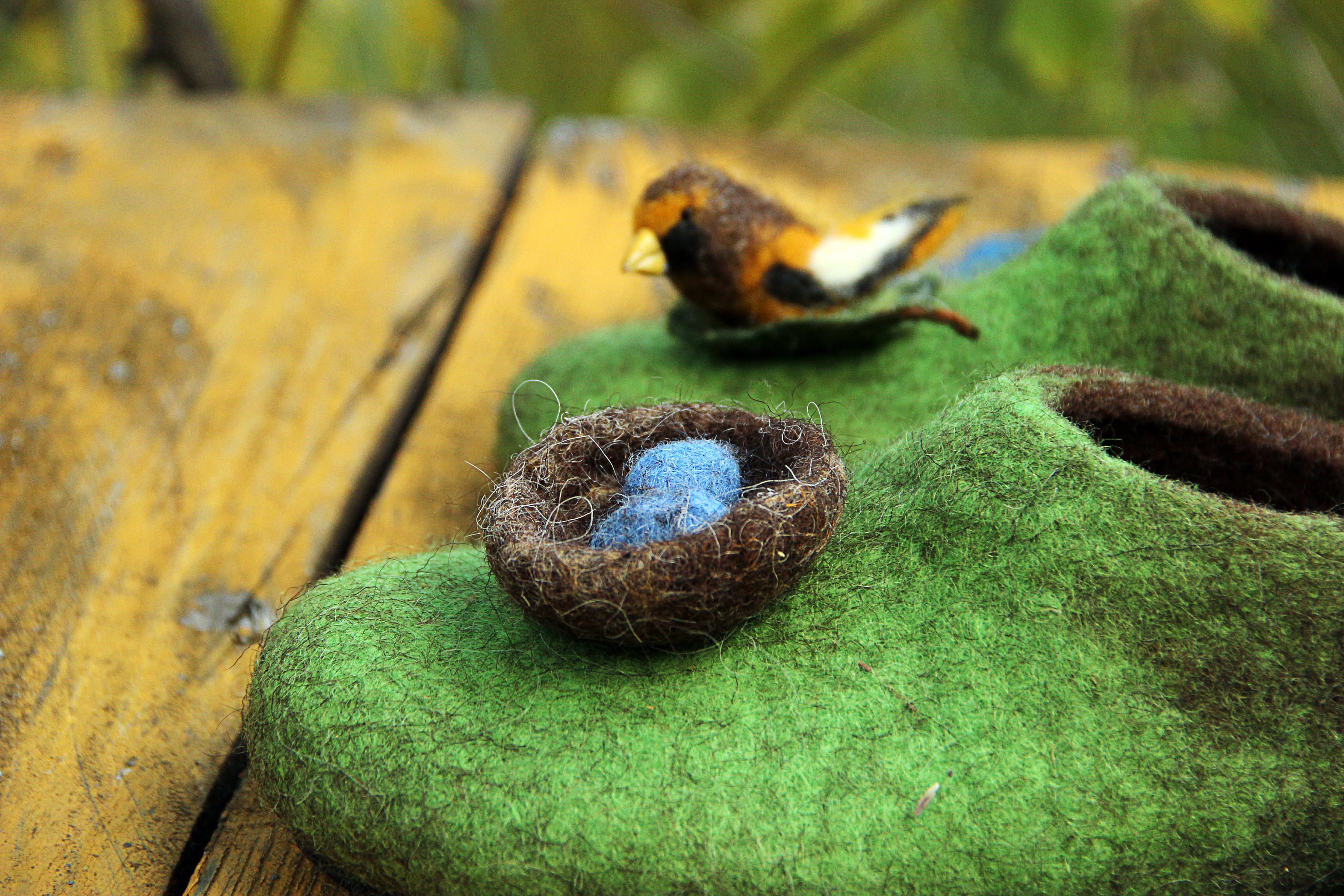 Wool Felted Slippers Bird and Nest With Eggs Custom Shoes - Etsy UK