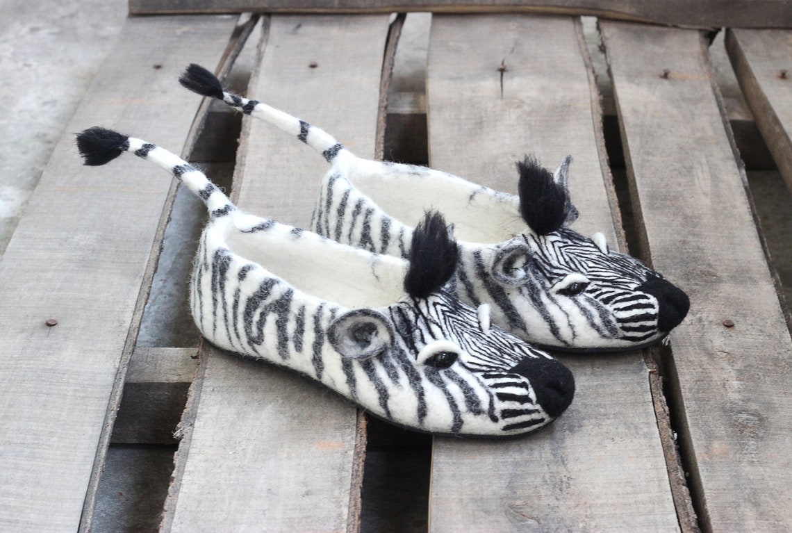 Zebra Exclusive Slippers Zebras Custom Handmade Felt Wool - Etsy