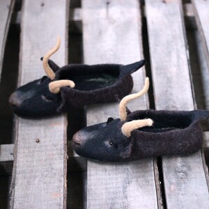 Black Goat Premium Slippers, Farm Animals, Custom Handmade Felt Wool ...