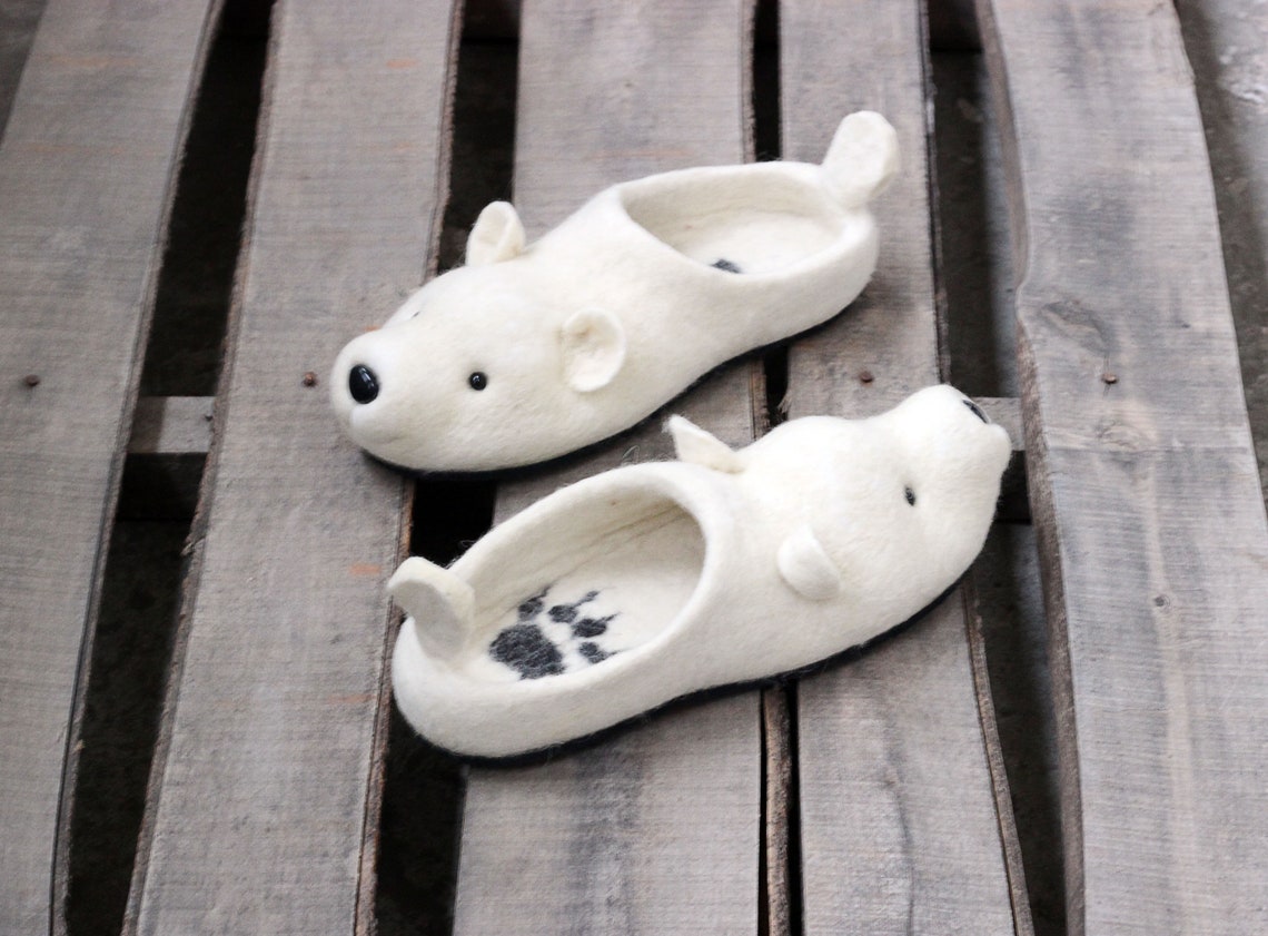 Polar Bear Unisex Slippers White Arctic Bear Snow Handmade | Etsy