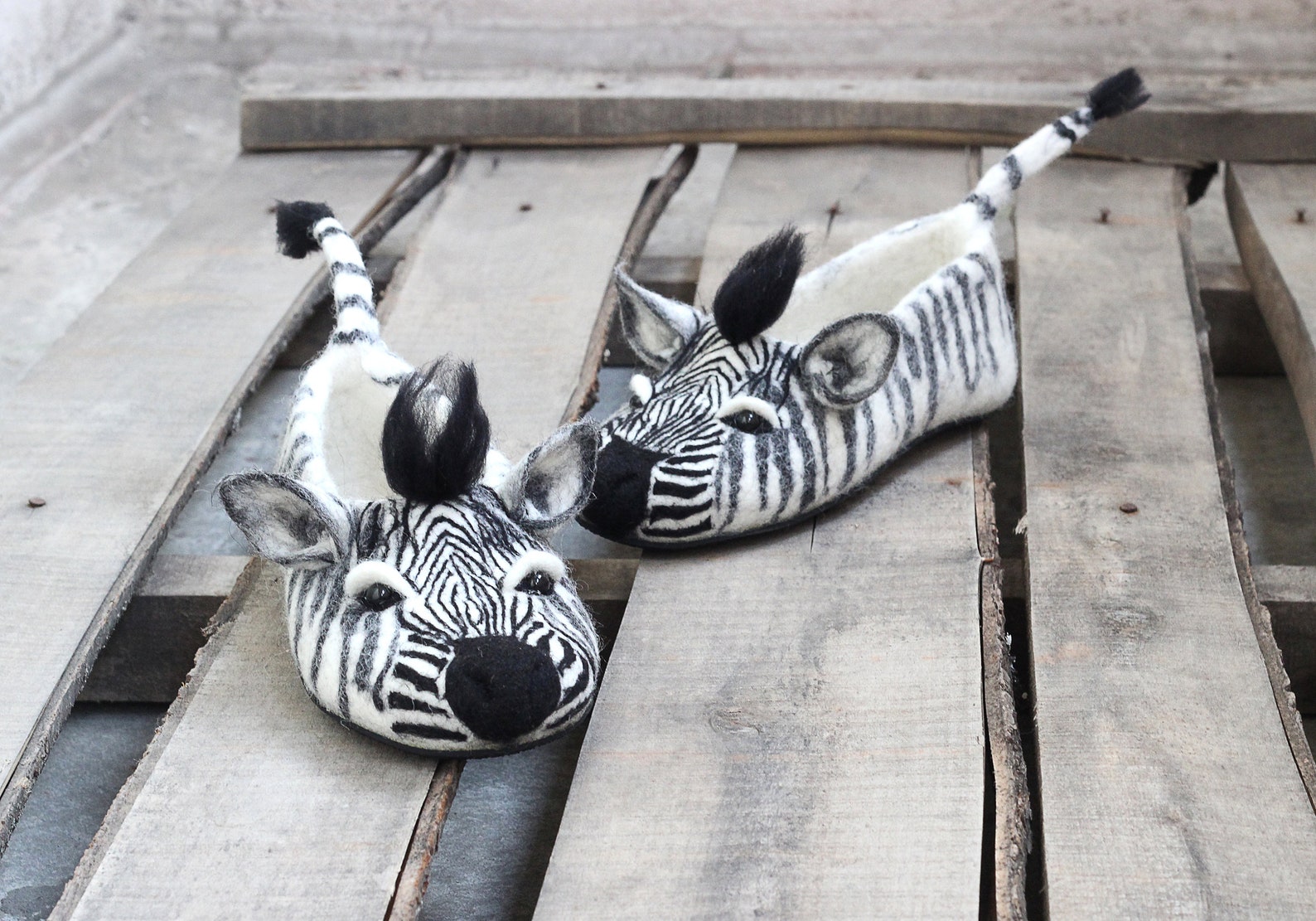 Zebra Exclusive Slippers Zebras Custom Handmade Felt Wool - Etsy