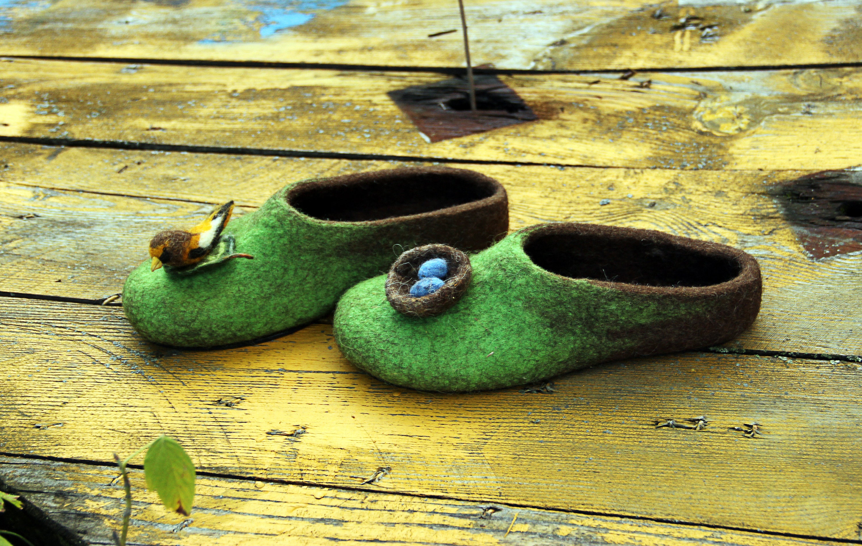 Wool Felted Slippers Bird and Nest With Eggs Custom Shoes - Etsy UK