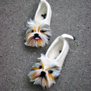 Premium Yellow York Terrier Custom Dog Slippers, Felted Yorkshire ...