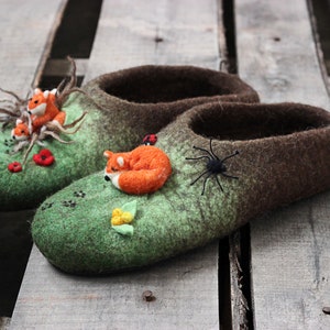 Handmade Slippers With Mini Foxes Figures, Custom, Personalized, Wool ...