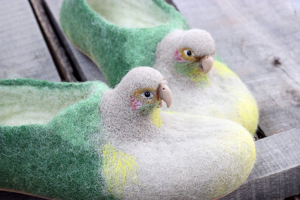 Conure Bird Custom Slippers Eco Wool Flat Shoes Natural | Etsy