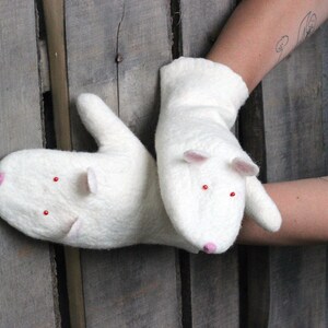 White Rat Felted Mittens Mouse Natural Felted Wool Women - Etsy