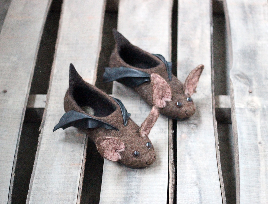Bat Handmade Wool Felted Flat Slippers - Etsy