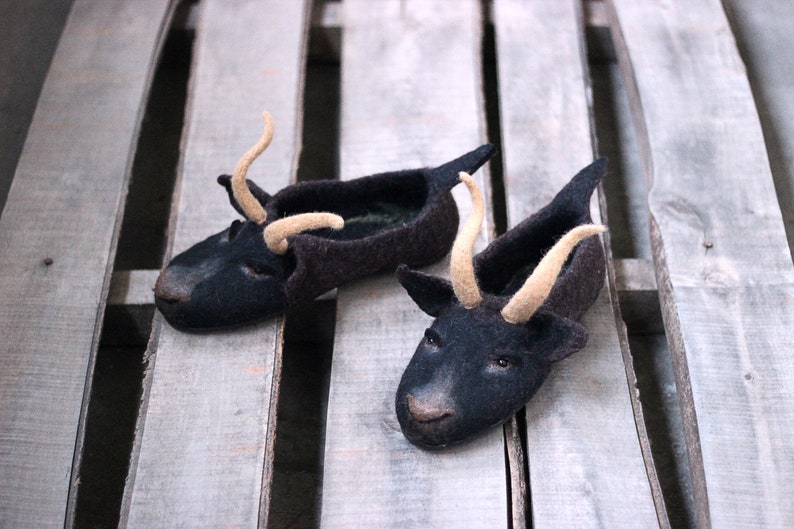 Black Goat Premium Slippers Farm Animals Custom Handmade - Etsy