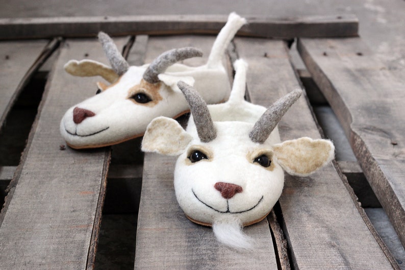 Goat exclusive slippers farm animals custom handmade felt | Etsy