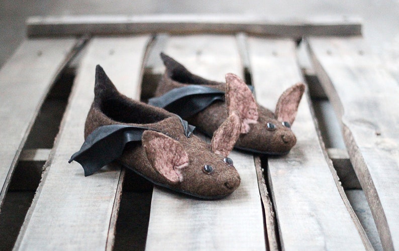 Bat Exclusive Slippers Bats Wool Flat Shoes Natural | Etsy