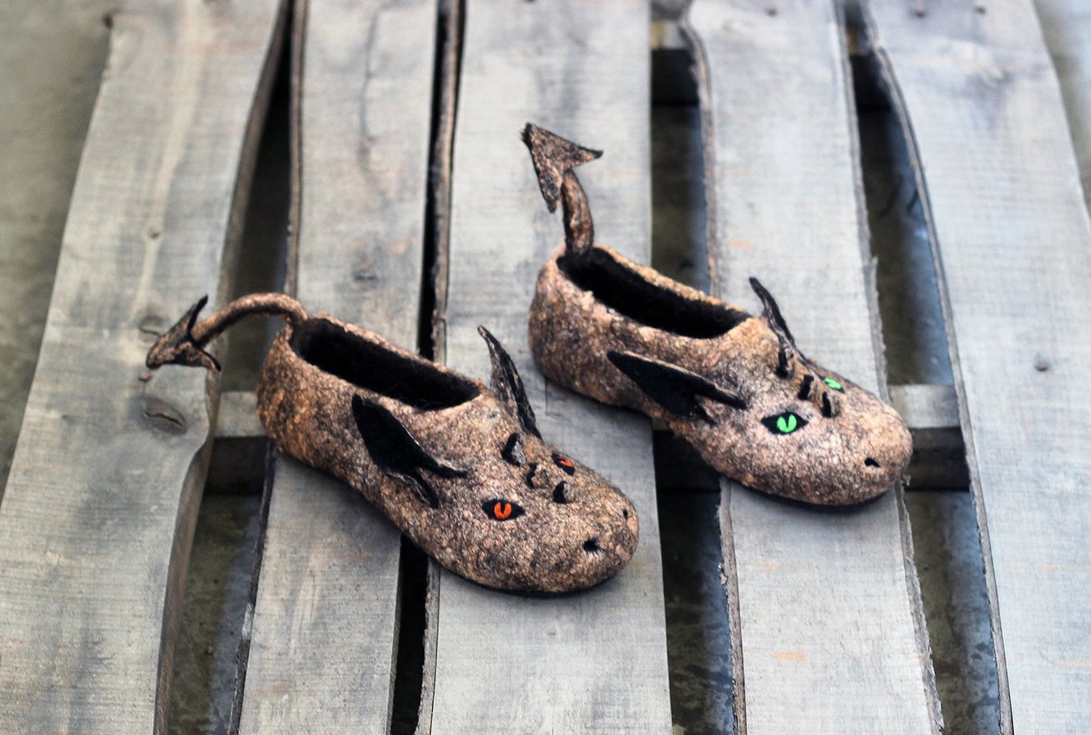 Golden Dragon Handmade Felted Slippers - Etsy