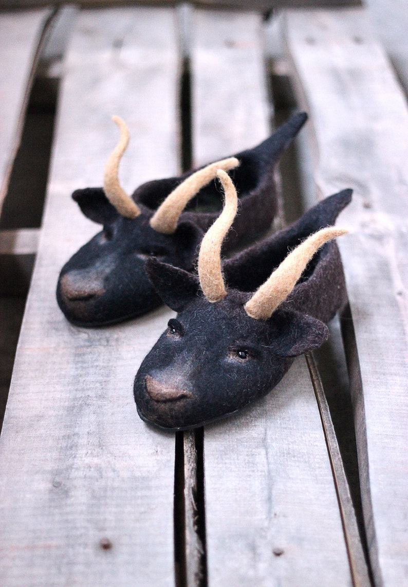 Black Goat Premium Slippers Farm Animals Custom Handmade - Etsy