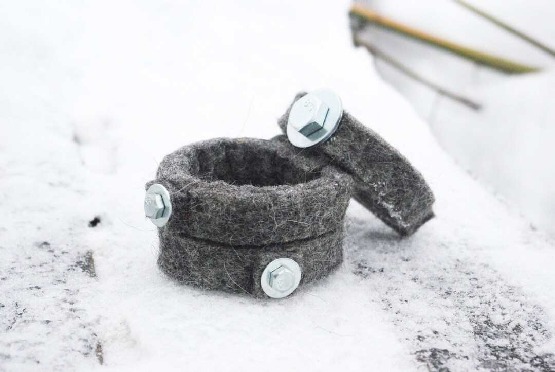 Set of Two Ethnic-industrial Grey Natural Wool-felted Ring - Etsy