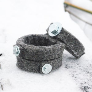 Set of Two Ethnic-industrial Grey Natural Wool-felted Ring - Etsy