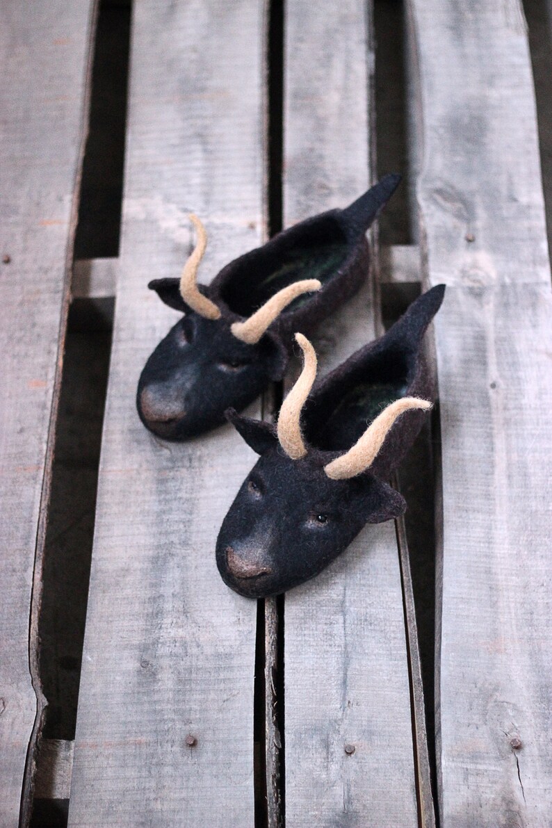 Black Goat Premium Slippers Farm Animals Custom Handmade - Etsy