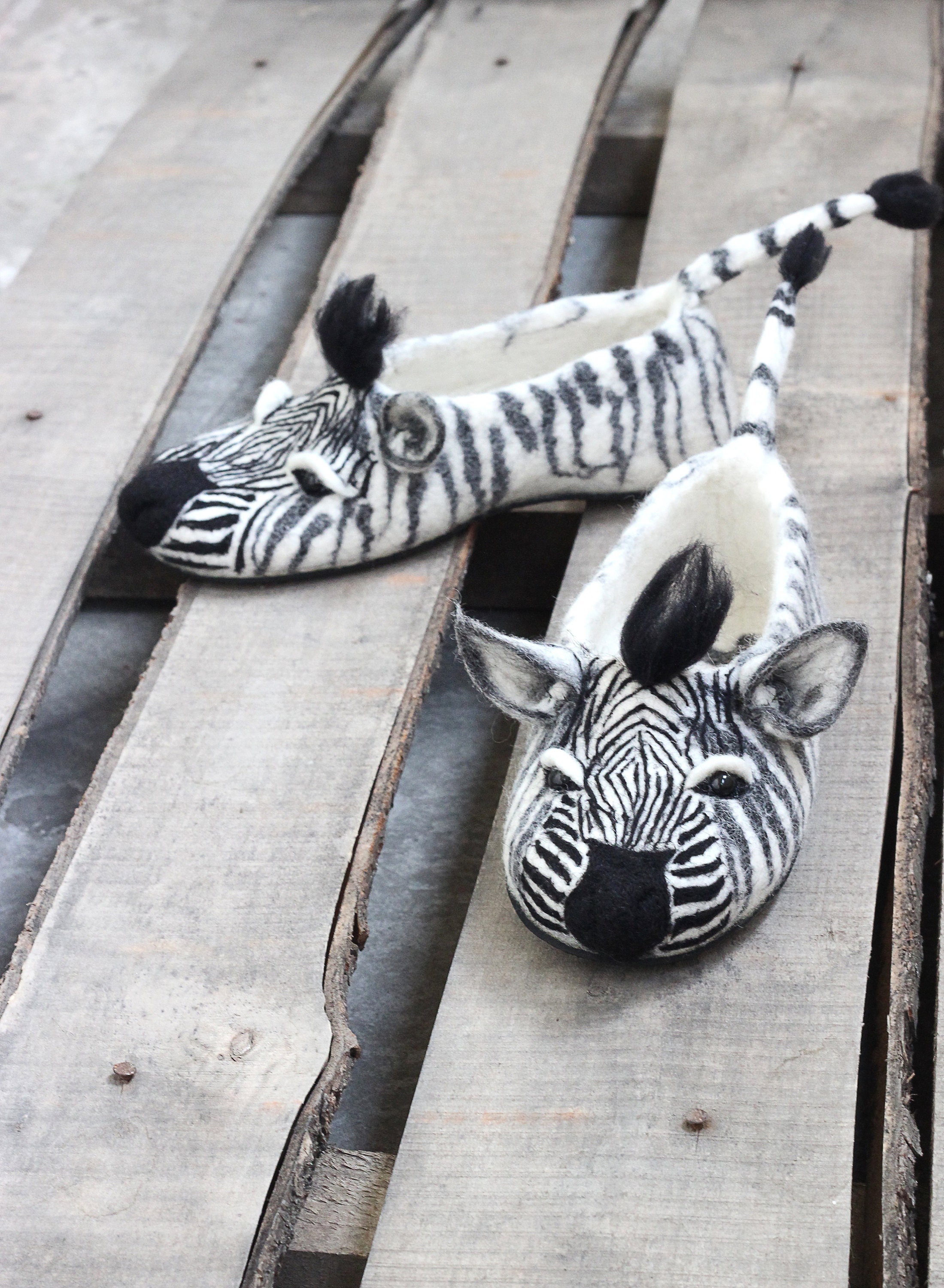 Zebra Exclusive Slippers Zebras Custom Handmade Felt Wool - Etsy