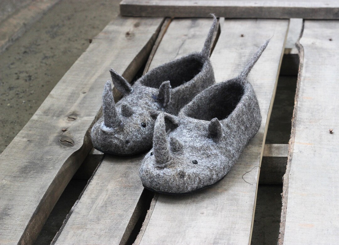 Rhinoceros Exclusive Slippers, Rhino, Custom Handmade Felt Wool Flat ...