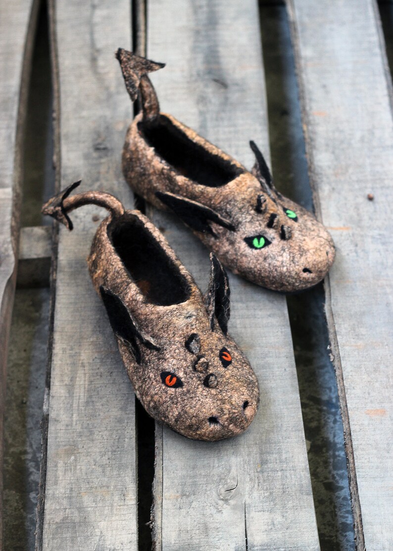 Golden Dragon Handmade Felted Slippers - Etsy