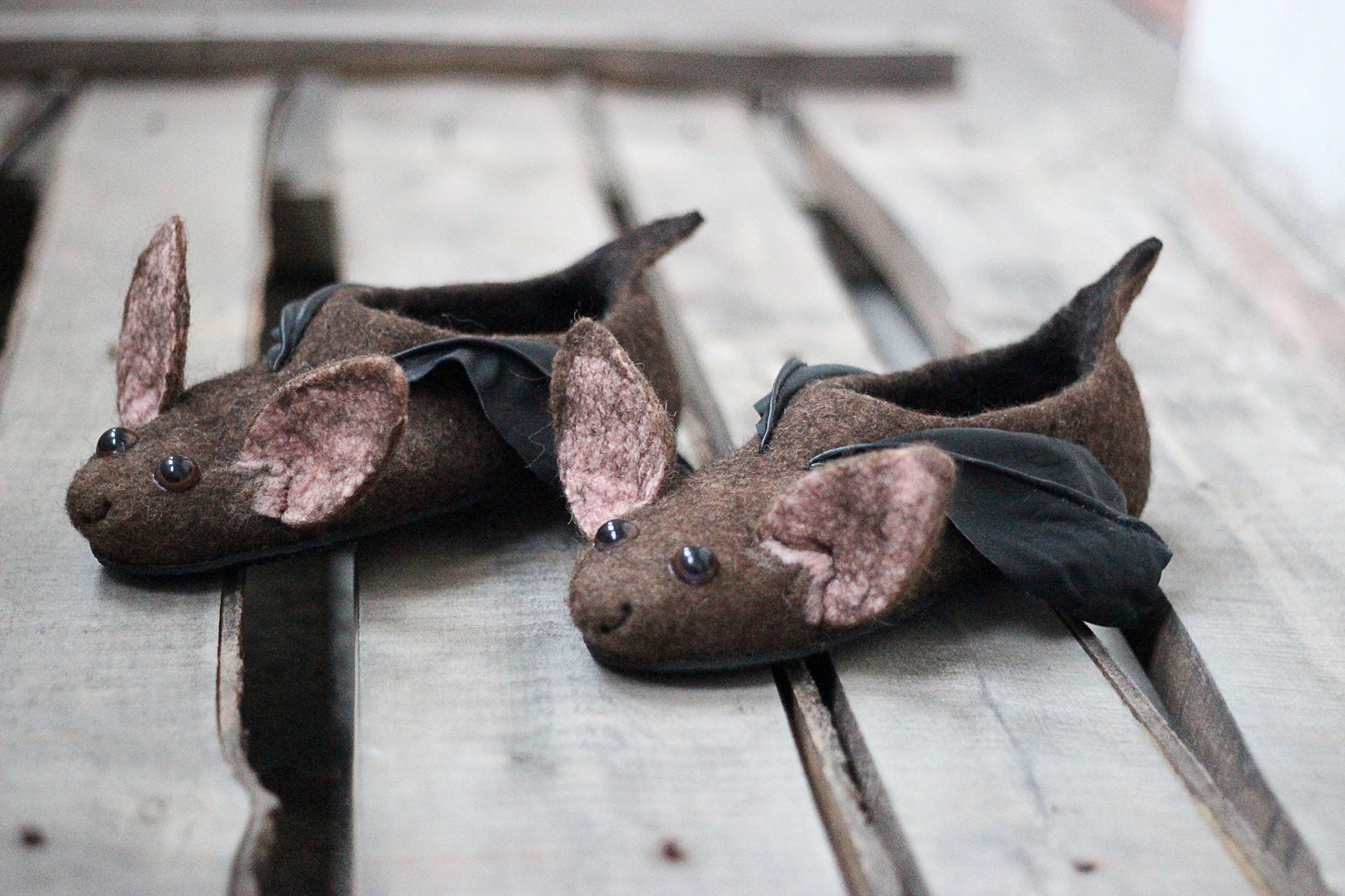Bat Handmade Wool Felted Flat Slippers - Etsy