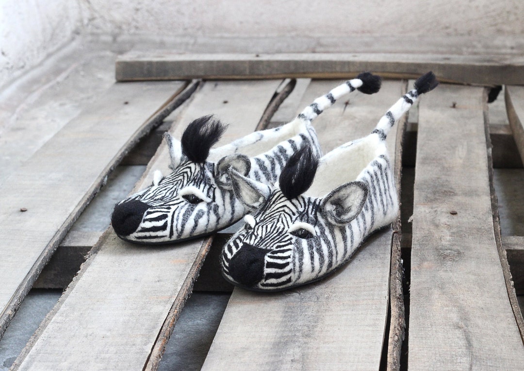 Zebra Handmade Wool Felted Slippers - Etsy
