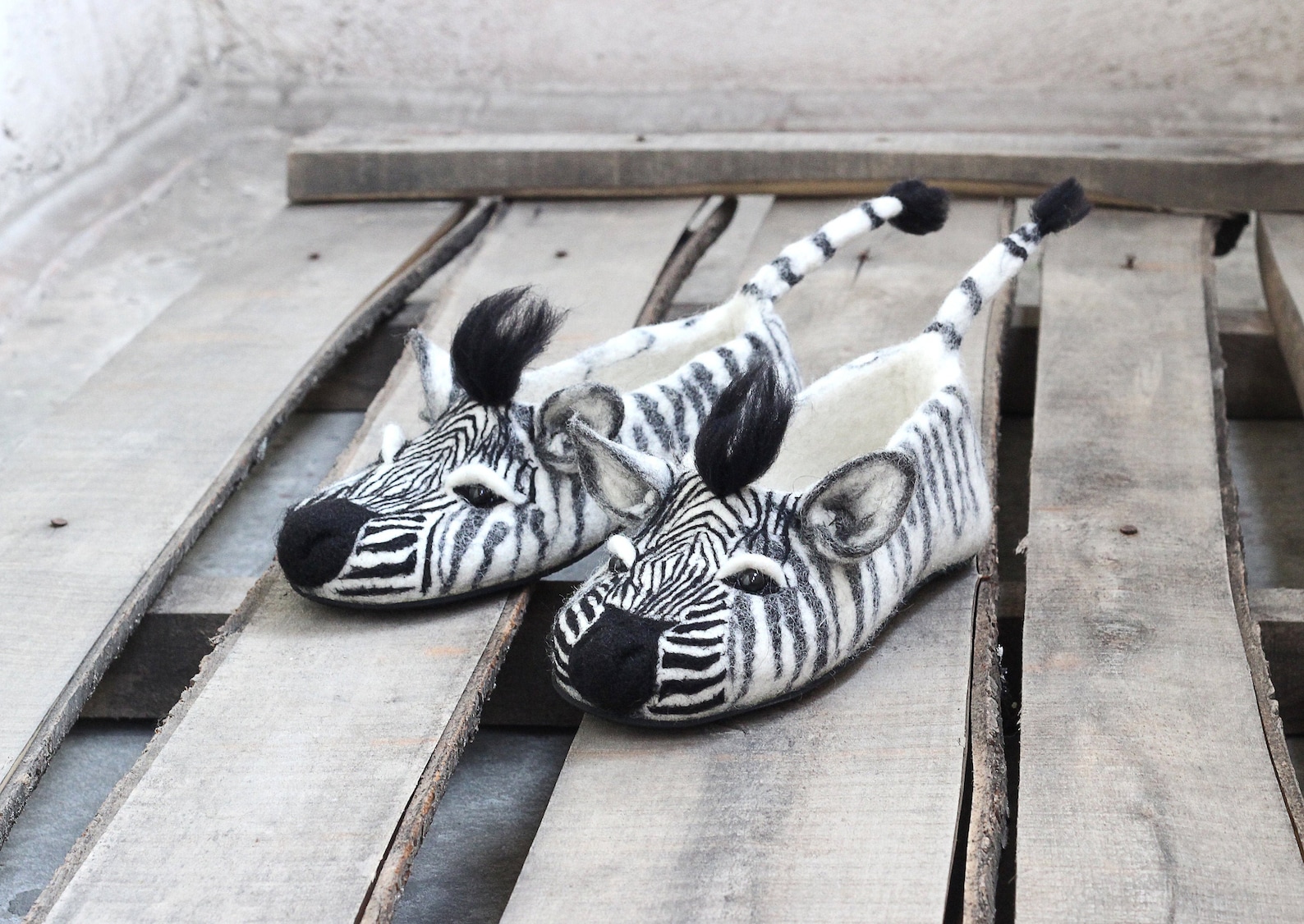 Zebra Exclusive Slippers Zebras Custom Handmade Felt Wool - Etsy