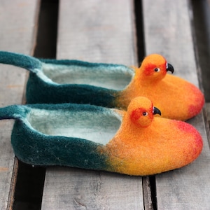 Orange Parakeet Wool Felted Slippers - Etsy