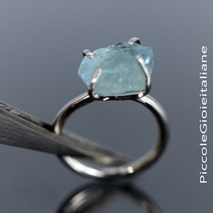Anello acquamarina, Anello argento 925, Anello pietra grezza, Anello ...