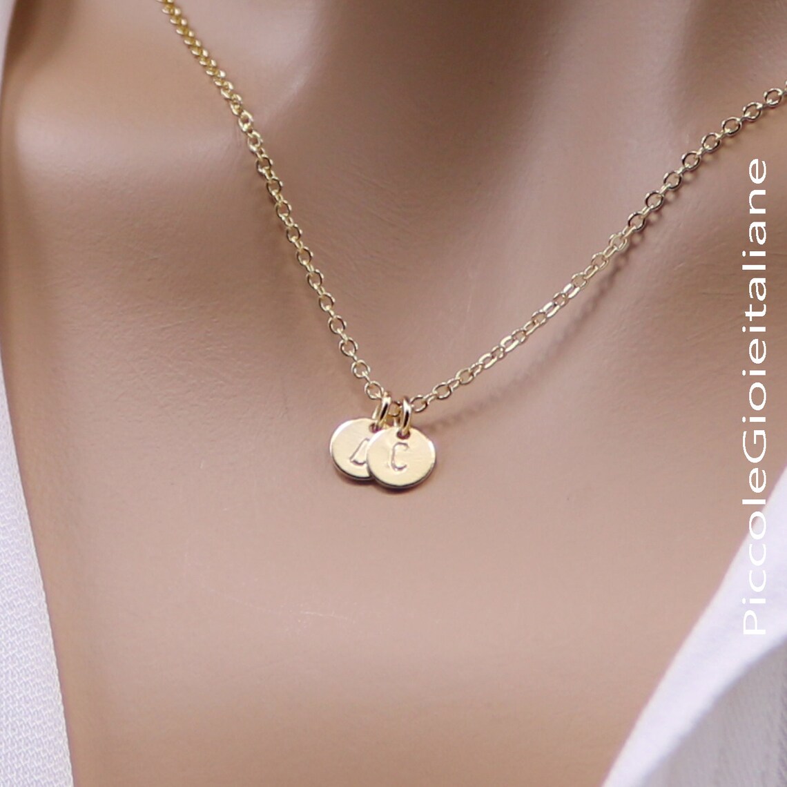 Collana iniziali gold filled 14k Collana disco Collana | Etsy