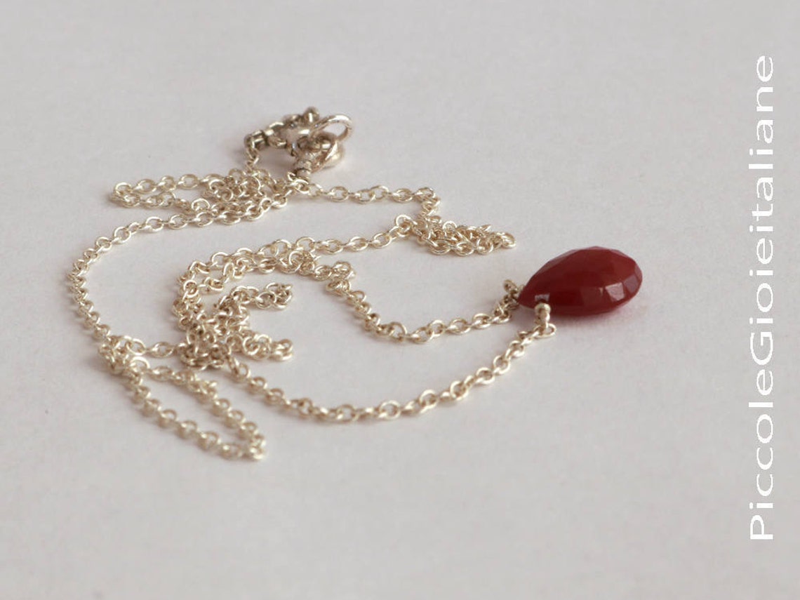 Natural Ruby Necklace Sterling Silver Necklace 925 Minimalist Necklace ...