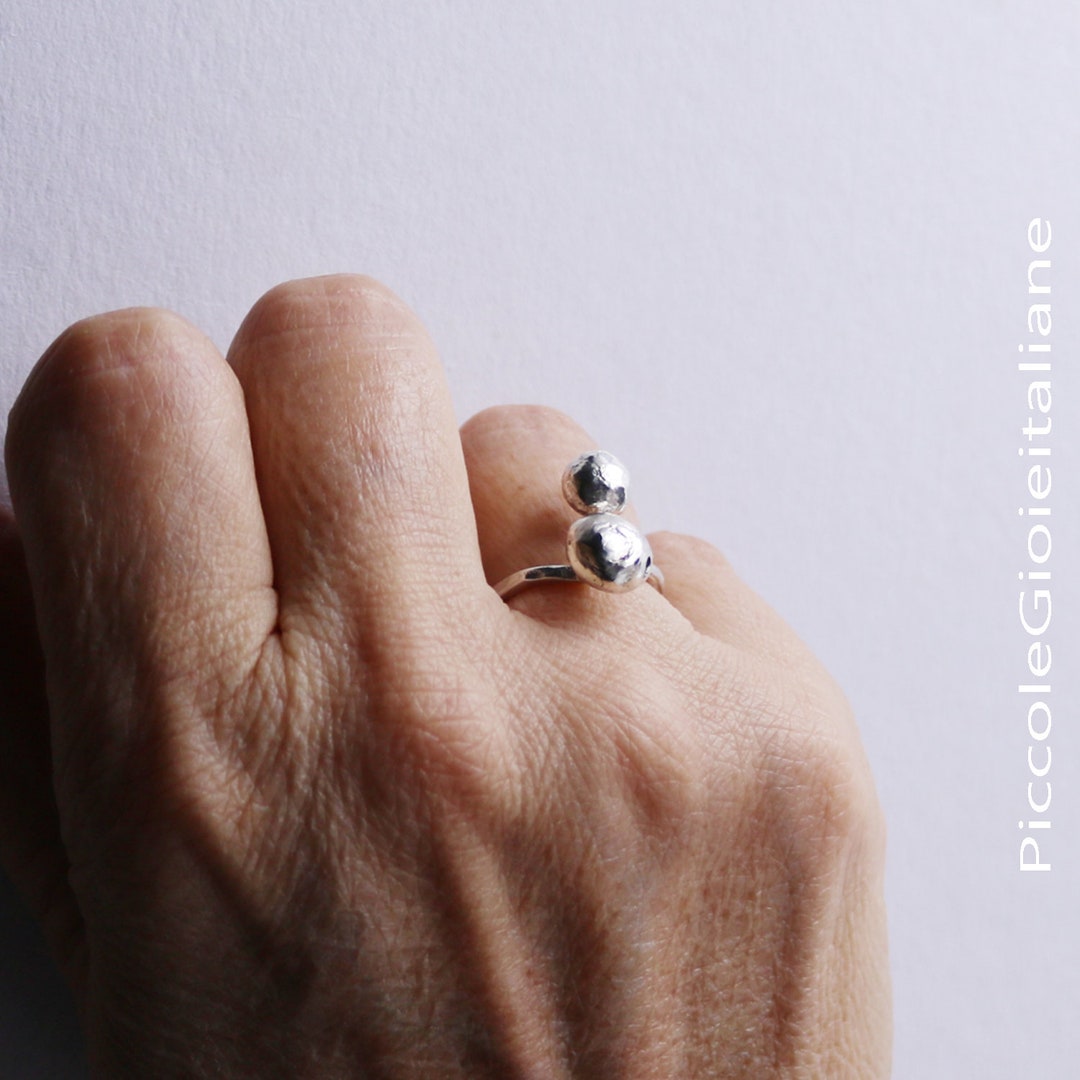 925 Silver Ring, Nugget Ring, Hammered Ring, Double Nugget Ring, Silver ...