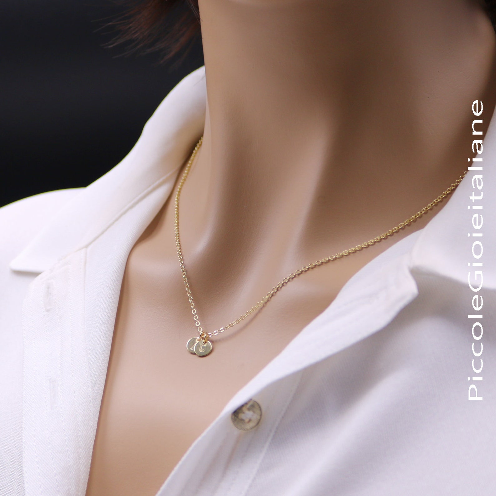 Collana iniziali gold filled 14k Collana disco Collana | Etsy