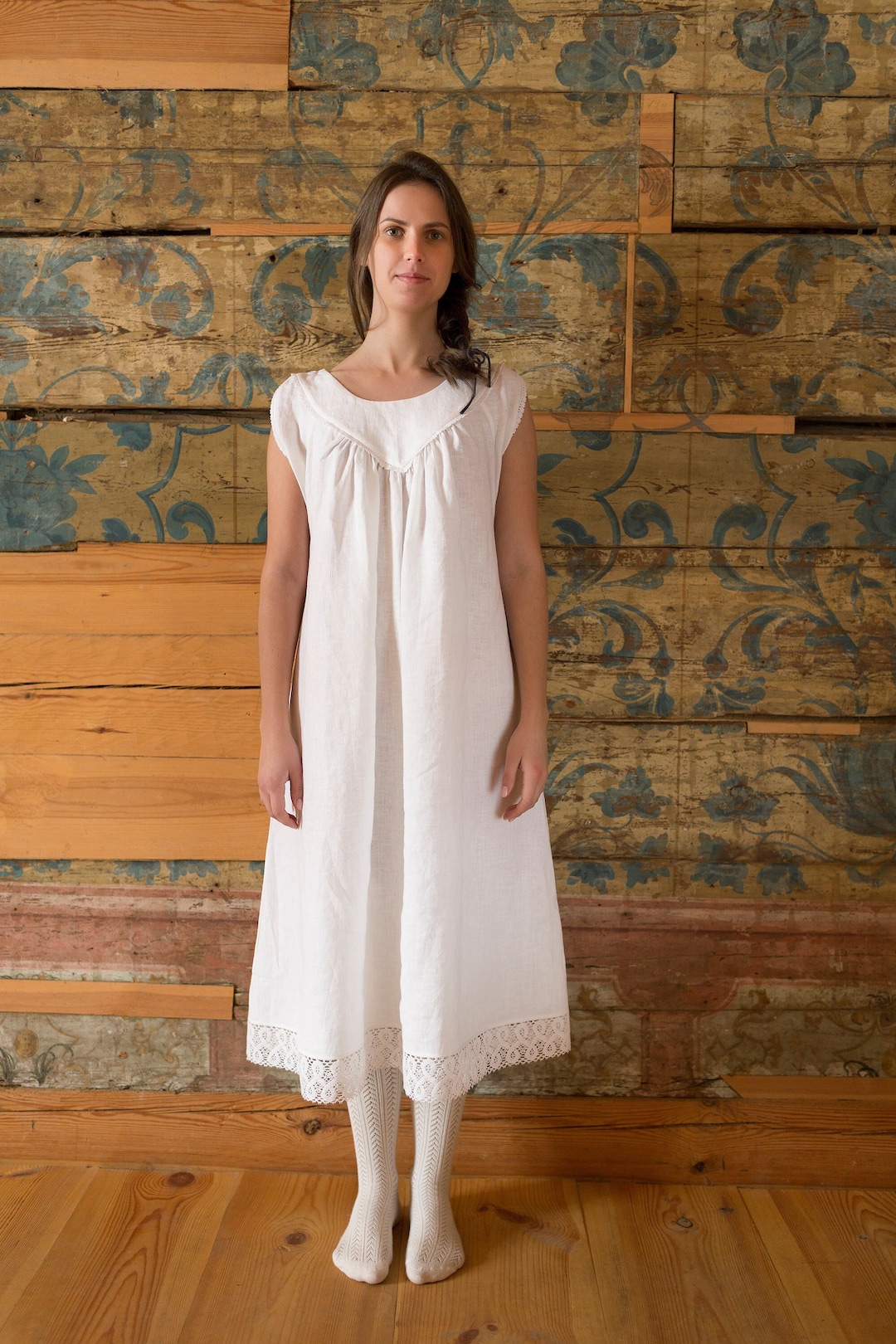 Linen Nightgown, Old Fashioned Night Gown, 1900s Nightwear, Linen Night ...