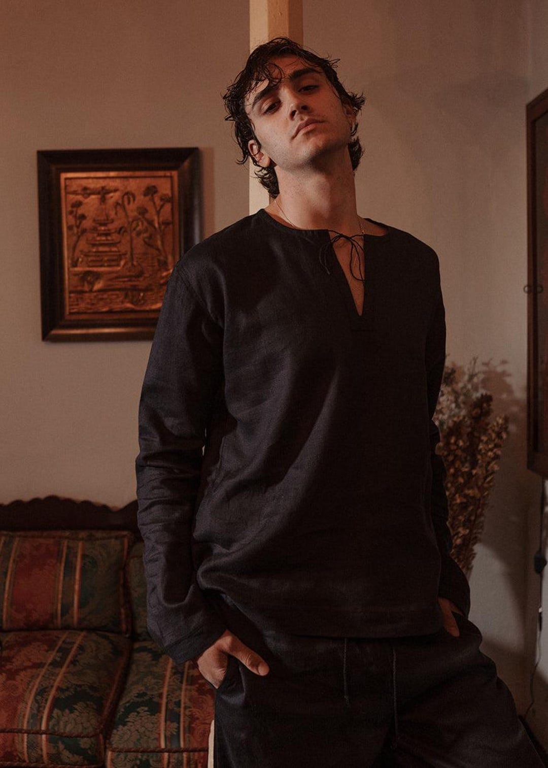 Black Linen Vintage Inspired Poet Shirt for Men - Etsy