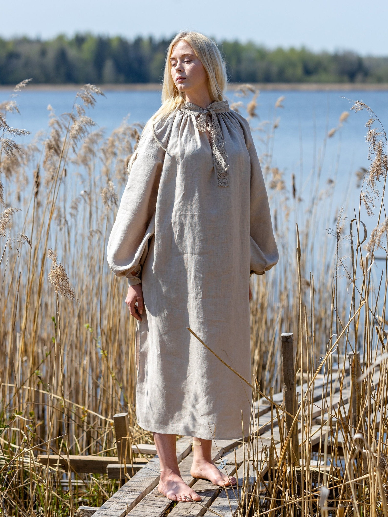 Linen Nightgown, Vintage Nightwear, Old Fashioned Nightie, Peasant ...