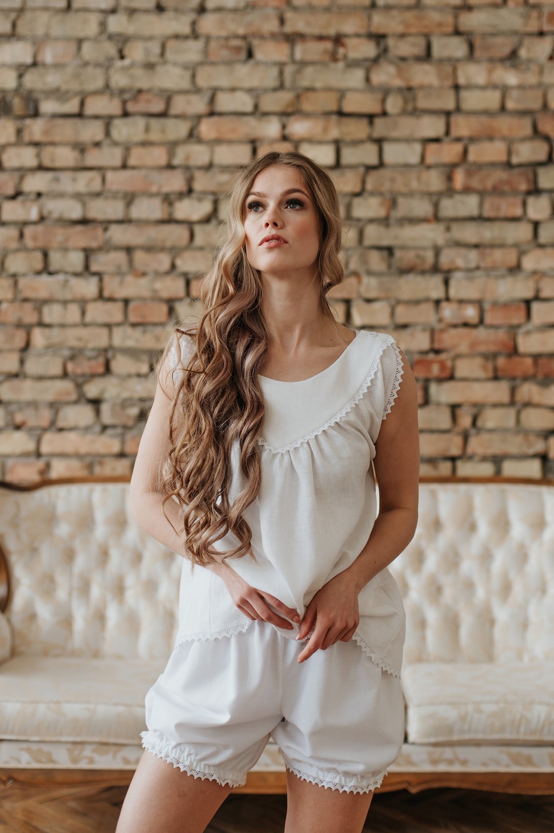 Ellie Linen Lounge and Sleep Set, Linen Pajama Set, Natural Pyjamas for ...