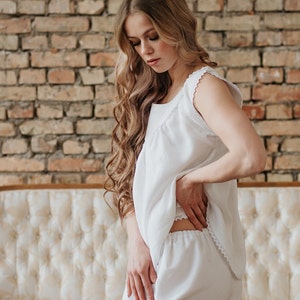 Ellie Linen Lounge and Sleep Set, Linen Pajama Set, Natural Pyjamas for ...