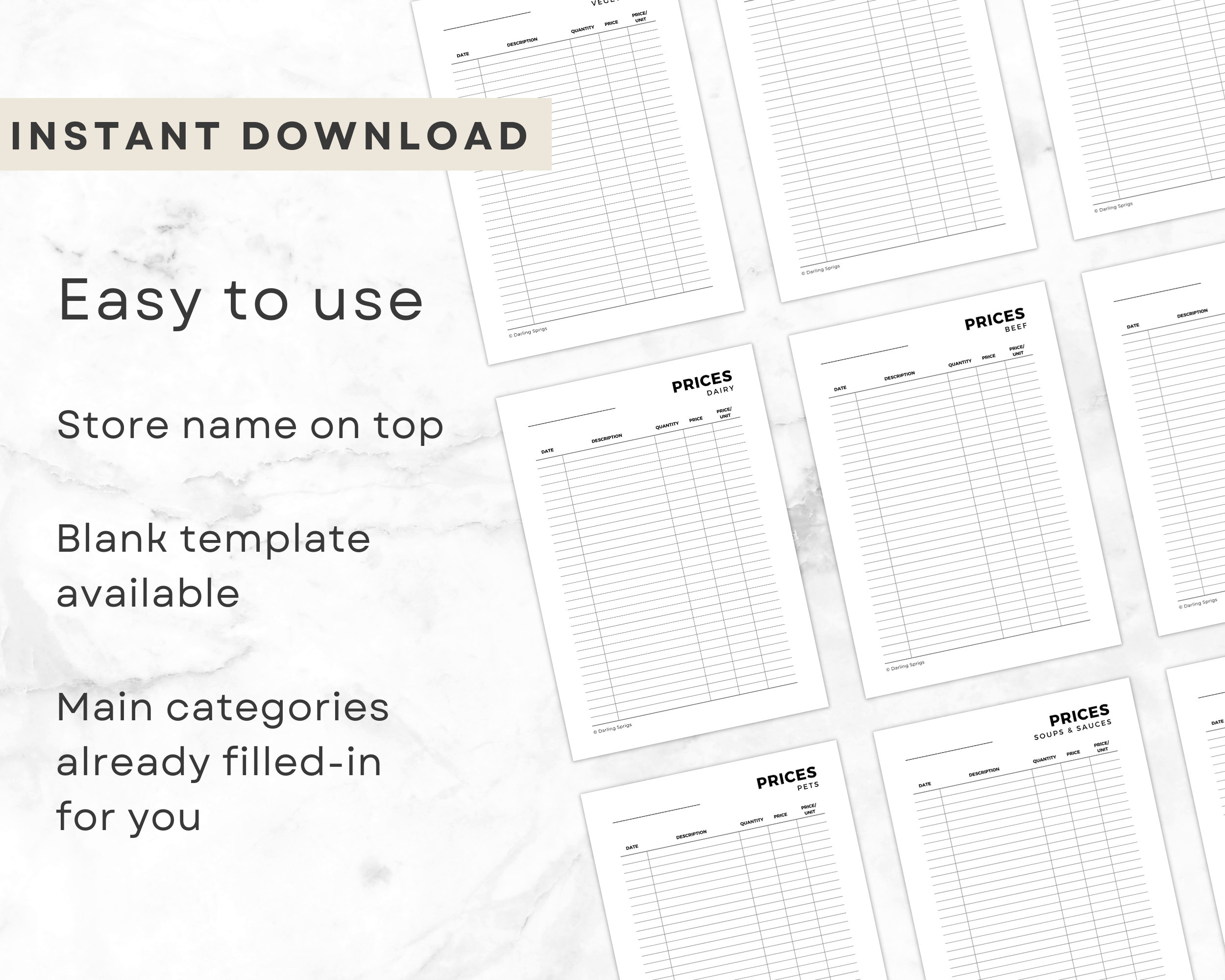 Grocery Price Book, Market Price Book Printable, A4, A5, Letter, PDF ...