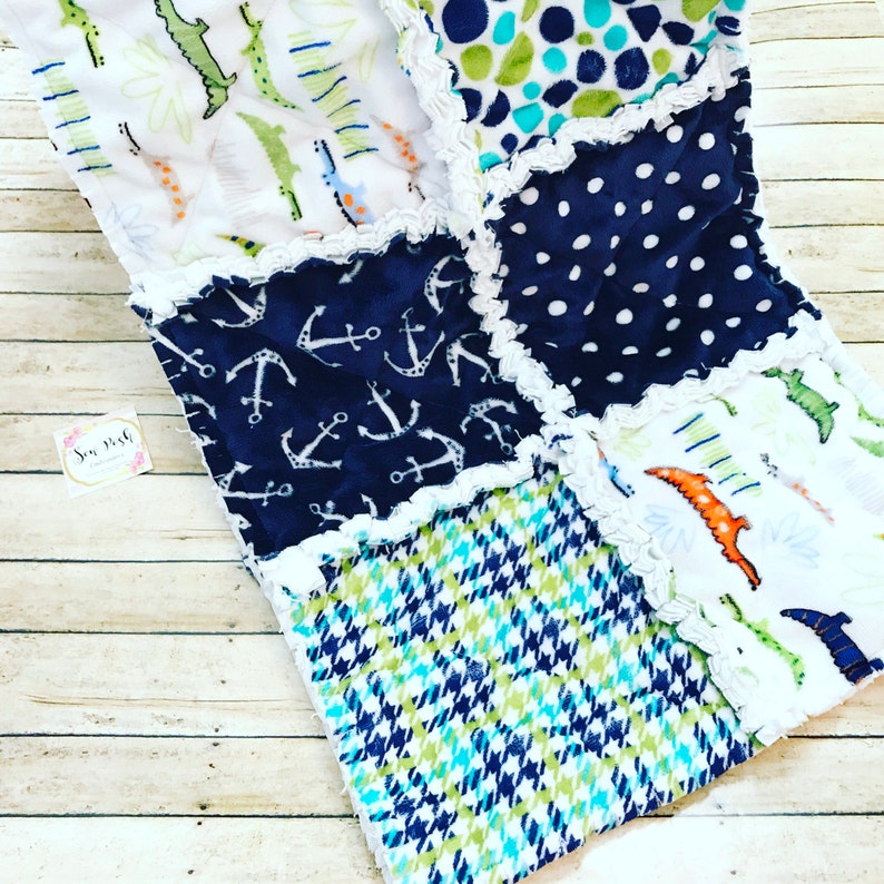 Kids Rag Quilt Navy and Green Gators Baby Quilt Stroller - Etsy