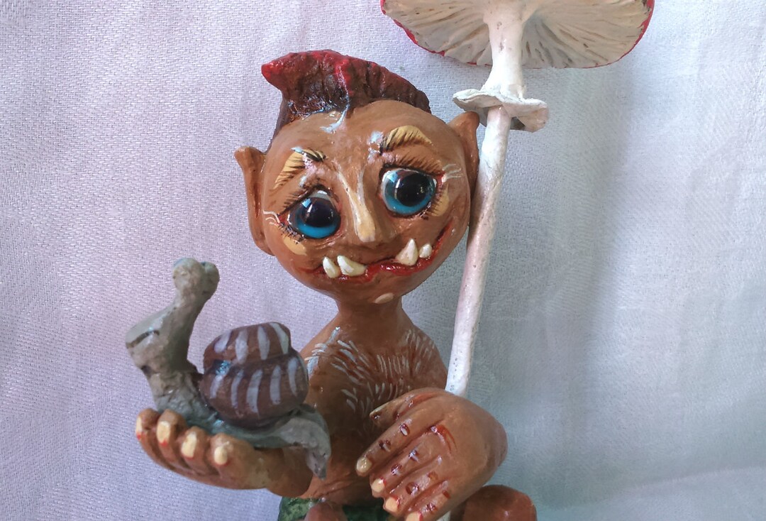 A Troll Under a Mushroom, Doll Goblin, Art Doll Troll, Papier Mache ...