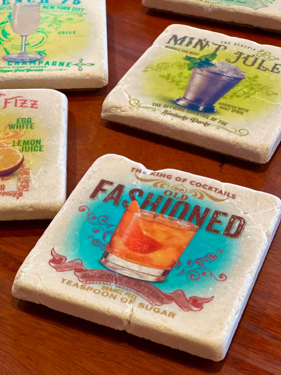 Classic Cocktail Coaster Set. Vibrant Colored Coasters. Cocktail Decor ...