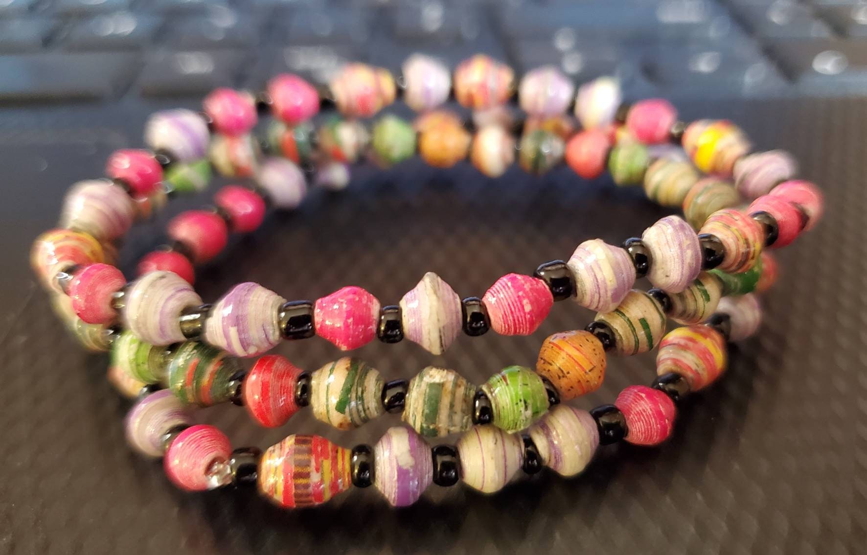 Multi-colored Paper Bead Bracelet Set of 3 Beads Are Small - Etsy