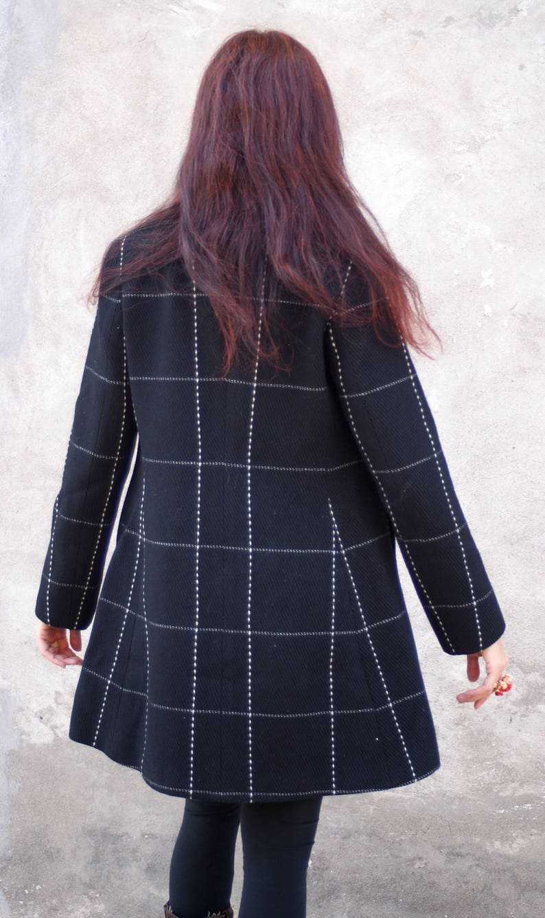 Checkered Wool Coat Black Wool Coat Woman Black Coat Pink - Etsy Italia