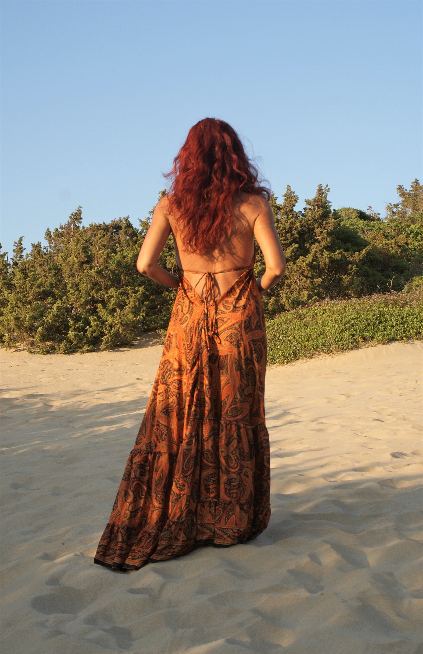 Boho Silk Maxi Dress, Halter Long Dress, Party Beach Dress, Beach Dress ...