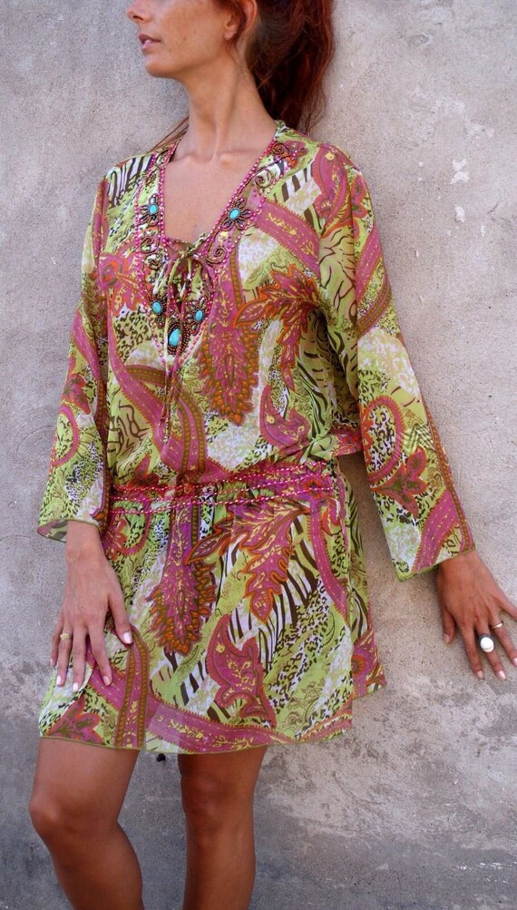 Strand Tuniek Jurk Strand Kaftan Boho Beach Tuniek Strand - Etsy Nederland
