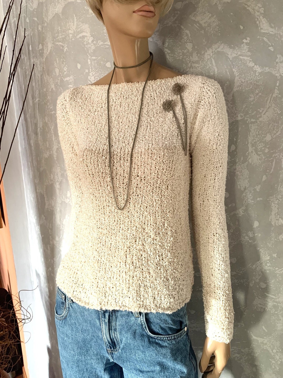 Ivory Silk Sweater, Handmade Pure Silk Pullover, Luxury Silk Bouclè ...