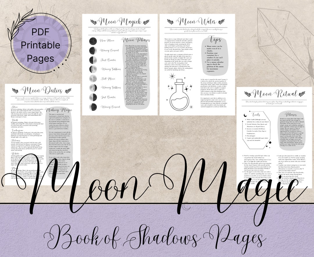 Moon Magic Book of Shadows Pages, Grimoire Printable Pages, Baby Witch ...