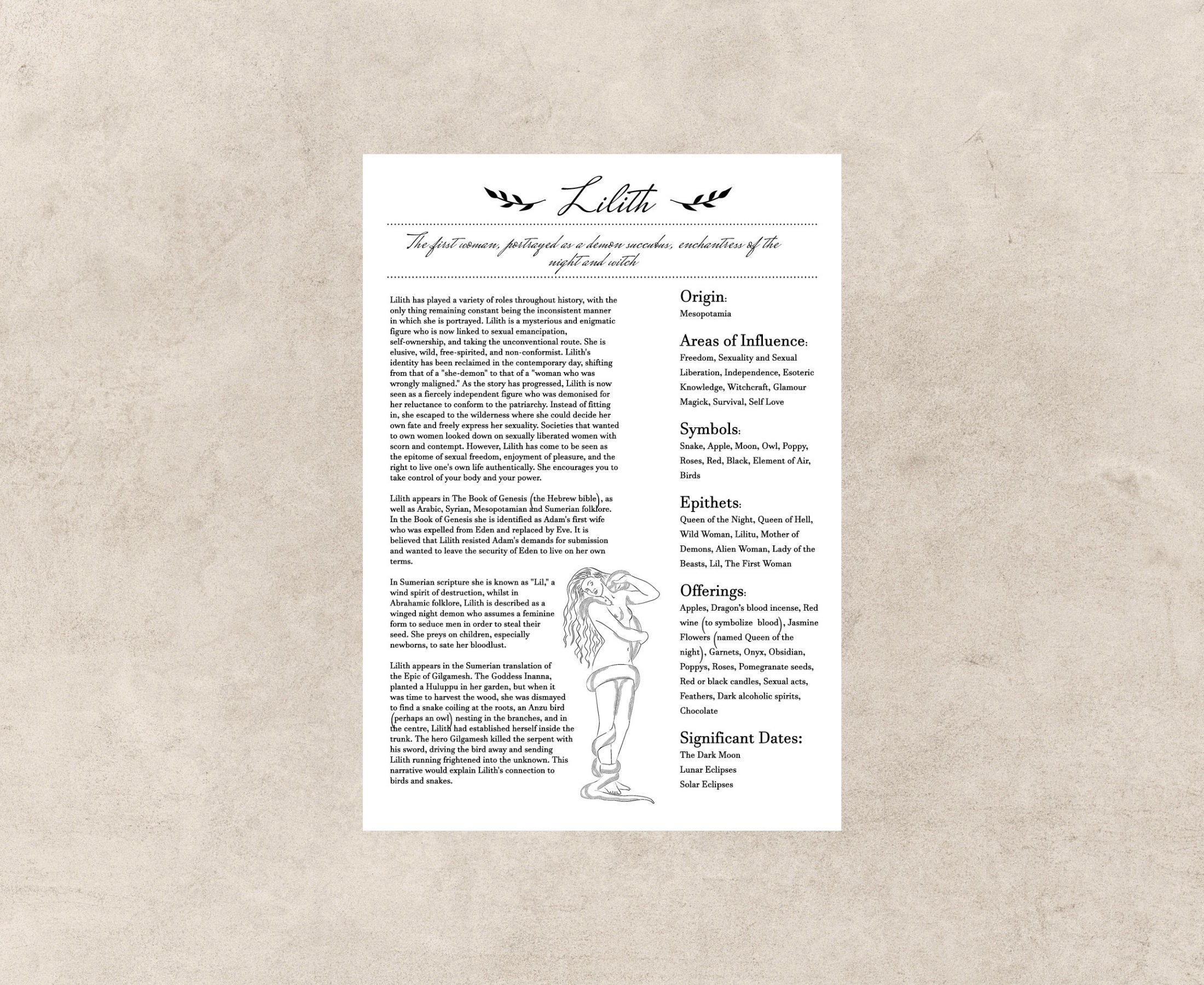 Lilith Book of Shadows Pages, Grimoire Printable Pages, Witchy ...
